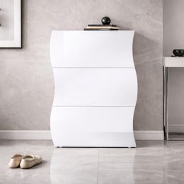 Schuhschrank OTTO HOME "Luxor 3, Schuhklapper, Schuhkommode, H&ouml;he 121 cm", wei&szlig; hg, B:74cm H:121cm T:27cm, Holzwerkstoff, Schr&auml;nke, Schuhschrank, UV-lackiert, Hochglanz, grifflos, 3-Klappen
