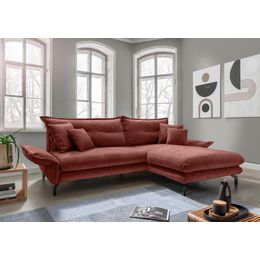 Ecksofa Home Affaire "Lazio modern und bequem, schmale Armlehnen, tolle Detailverarbeitung", koralle, B:255cm H:94cm T:180cm, Sofas, Ecksofa, Armlehnen verstellbar