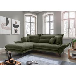 Ecksofa Home Affaire "Lazio modern und bequem, schmale Armlehnen, tolle Detailverarbeitung", olive, B:255cm H:94cm T:180cm, Sofas, Ecksofa, Armlehnen verstellbar