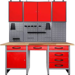 Werkstatt-Set ONDIS24, rot (anthrazit, rot), B:160cm H:205cm T:60cm, Metall, Werkb&auml;nke, 160 cm