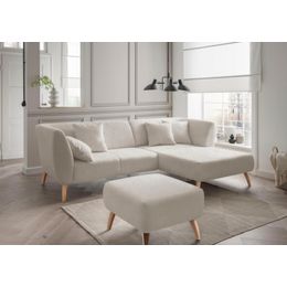 Ecksofa Home Affaire "Lazio modern und bequem, schmale Armlehnen, tolle Detailverarbeitung", beige (creme), B:264cm H:80cm T:160cm, 100% Polyester, Sofas, Ecksofa, Holzfu&szlig;farbe w&auml;hlbar, inkl. 4x Zierkissen