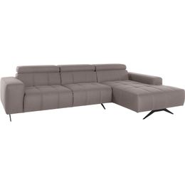 Ecksofa DOMO collection "Trento L-Form, mit Kufenfu&szlig; oder Einzelfu&szlig;", grau (stone), B:287cm H:79cm T:175cm, 100% Polyester, Sofas, Ecksofa, whlw. verstellbare Kopfteile, passend f&uuml;r g&auml;ngige Saugroboter