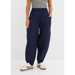 bonprix Ballonhose aus elastischem Baumwoll-Mix, blau, Gr.48, Trendy Ballonhose in extra weiter Passform mit Bequembund, 98% Baumwolle