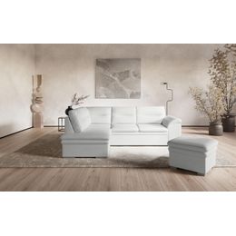 Ecksofa COTTA "Leandra L-Form", wei&szlig;, B:250cm H:88cm T:90cm, NaturLEDER: Bitte beachten Sie, dass Lederbez&uuml;ge mehr N&auml;hte aufweisen als Stoffbez&uuml;ge.;Kunstleder Softlux;NaturLEDER (echtes Rindsleder) in Sitz und R&uuml;cken.;Luxus-Microfaser (100% Polyester), Sofas, Ecksofa, wahlweise mit Bettfunktion & Bettkasten