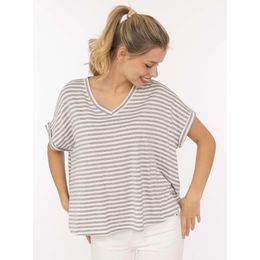 T-Shirt Zwillingsherz "Maritime Streifen", Damen, hellgrau, Obermaterial: 97% Viskose, 3% Elasthan, loose fit h&uuml;ftlang, V-Ausschnitt, Shirts T-Shirt, One Size, Kurzarm, V-Ausschnitt, gestreift, Loose Fit