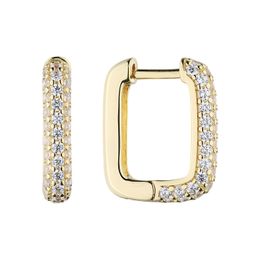 Paar Creolen Jobo "Ohrringe eckig 17 mm mit 74 Zirkonia", vergoldet, wei&szlig;, Ohrringe, Damen, Silber 925 (Sterlingsilber), 925 Silber rhodiniert oder vergoldet