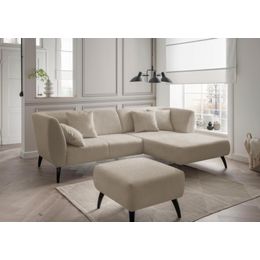 Ecksofa Home Affaire "Lazio modern und bequem, schmale Armlehnen, tolle Detailverarbeitung", beige, B:264cm H:80cm T:160cm, 100% Polyester, Sofas, Ecksofa, Holzfu&szlig;farbe w&auml;hlbar, inkl. 4x Zierkissen