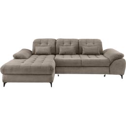 Ecksofa Home Affaire "Lazio modern und bequem, schmale Armlehnen, tolle Detailverarbeitung", beige (silber, zierkissen silber), B:255cm H:94cm T:189cm, 93% Polyester, 7% Polyamid, Sofas, Ecksofa, zwei verschiedene Fu&szlig;farben w&auml;hlbar