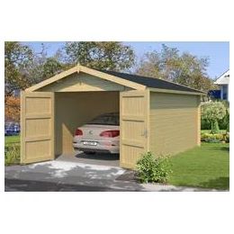 Einzelcarport Nordic Holz "MAURITIUS 34", beige (natur), B/H/T: 381,8cm x 197cm x 560cm, Carports, breites Vollholz-Garagentor