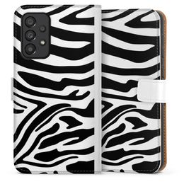 DeinDesign Galaxy A33 5G Handy Klapph&uuml;lle Handyh&uuml;lle aus Kunst Leder wei&szlig; Flip Case Black Muster Sideflip mit Lasche