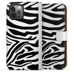 DeinDesign iPhone 12 Pro Max Handy Klapph&uuml;lle Handyh&uuml;lle aus Kunst Leder wei&szlig; Flip Case Muster Black Sideflip mit Lasche