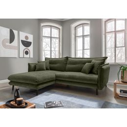 Ecksofa Home Affaire "Lazio modern und bequem, schmale Armlehnen, tolle Detailverarbeitung", gr&uuml;n (olive), B:255cm H:94cm T:180cm, 100% Polyester, Sofas, Ecksofa, zwei verschiedene Fu&szlig;farben w&auml;hlbar