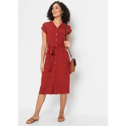 Blusenkleid bonprix, Damen, Gr. 36, N-Gr, rostrot, Web, Obermaterial: 100% Polyester, ausgestellt, Kleider Blusenkleid, eleganter Stil, mit kurzem Arm, mit Reverskragen
