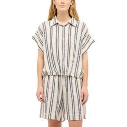 Kurzarmbluse Mustang "Damen Style Muce Short Sleeve", Damen, Gr. 40, 12915 blau, Twill, 70% Viskose, 30% Leinen, gestreift, regular fit, Blusen