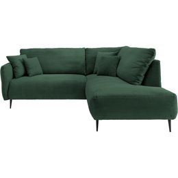 Ecksofa Home Affaire "Lazio modern und bequem, schmale Armlehnen, tolle Detailverarbeitung", gr&uuml;n (silber, zierkissen silber), B:255cm H:94cm T:190cm, 93% Polyester, 7% Polyamid, Sofas, Ecksofa, zwei verschiedene Fu&szlig;farben w&auml;hlbar