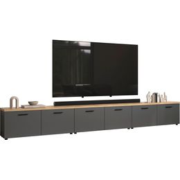 TV-Wand Home Affaire "Bajo", anthrazit, evoke eiche, B:360cm H:50cm T:40cm, Holzwerkstoff, Kunststoff, Kastenm&ouml;bel-Sets, Set bestehend aus: 3x TV-Lowboards