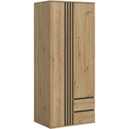 Kleiderschrank Home Affaire "ALVA, Breite 80 cm, mit griffloser Front in Paneeloptik, Schrank", artisan eiche nachbildung, anthrazit, B:80cm H:192cm T:56cm, FSC-zertifizierter Holzwerkstoff, Schr&auml;nke, Kleiderschrank, 2 T&uuml;ren, 2 Schubk&auml;sten, 2 Kleiderstangen, 4 Einlegeb&ouml;den