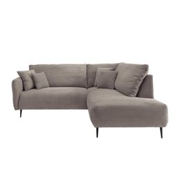 Ecksofa Home Affaire "Lazio modern und bequem, schmale Armlehnen, tolle Detailverarbeitung", braun (silber, zierkissen silber), B:255cm H:94cm T:190cm, 93% Polyester, 7% Polyamid, Sofas, Ecksofa, zwei verschiedene Fu&szlig;farben w&auml;hlbar