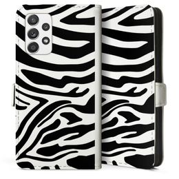 DeinDesign Galaxy A52s 5G Handy Klapph&uuml;lle Handyh&uuml;lle aus Kunst Leder wei&szlig; Flip Case Muster Black Sideflip mit Lasche