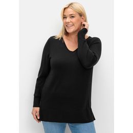 V-Ausschnitt-Pullover sheego "V-Ausschnitt-Pullover", Damen, Gr. 44/46, schwarz, 60% Viskose, 40% Polyester, unifarben, Pullover