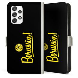 DeinDesign Galaxy A52s 5G Handy Klapph&uuml;lle Handyh&uuml;lle aus Kunst Leder wei&szlig; Flip Case Borussia Dortmund Bvb Soccer Sideflip mit Lasche