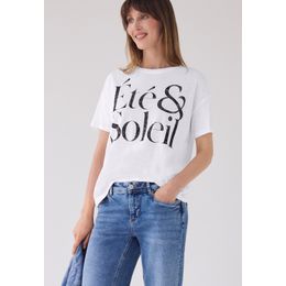 Print-Shirt STREET ONE STUDIO, Damen, Gr. 34, wei&szlig;, Stoff, 50% Modal, 50% Baumwolle, bedruckt, comfort fit normal, Rundhals, normaler Saum, Shirts, mit Rundhalsausschnitt