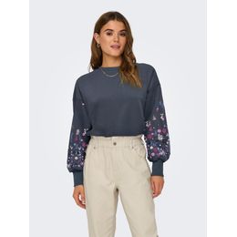 Sweatshirt Only "ONLBROOKE L/S O-NECK FLOWER SWT", Damen, Gr. L, ombre blau print:sleeve flower print, Sweatware, Obermaterial: 60% Baumwolle, 40% Polyester, bedruckt, regular fit normal, Rundhals, Rippb&uuml;ndchen, Sweatshirts Sweatshirt, Baumwollmischung, regular fit