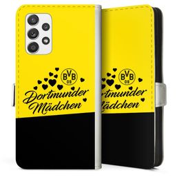 DeinDesign Galaxy A52s 5G Handy Klapph&uuml;lle Handyh&uuml;lle aus Kunst Leder wei&szlig; Flip Case Borussia Dortmund Bvb Dortmunder Girl Sideflip mit Lasche
