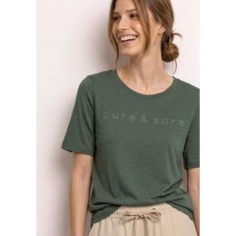 Kurzarmshirt Street One, Damen, Gr. 36, bound gr&uuml;n, Jersey, Obermaterial: 50% Baumwolle, 50% Modal, bestickt, unifarben, normal h&uuml;ftbedeckend, Rundhals, Shirts, Sommershirt mit Rundhals und Schmucksteinen