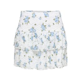 Minirock Only "ONLSAGA LACE MINI SKIRT", Damen, Gr. L (40), cloud dancer aop:floral winter sky (saga), Spitze, Obermaterial: 97% Polyamid, 3% Elasthan, bedruckt, gebl&uuml;mt, mini, R&ouml;cke Minirock, Materialmix