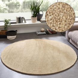 Wollteppich Theko "Gabbeh Uni, Handgefertigt, Teppich, meliert, reine Wolle" Gr. 10, beige, H:14mm &Oslash;:190cm, Wolle, Teppiche, Wohnzimmer, Esszimmer, Schlafzimmer, auch als L&auml;ufer oder rechteckig
