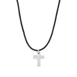 Kette mit Anh&auml;nger Tom Tailor "Schmuck Geschenk Edelstahl Leder Kreuz", silberfarben, schwarz, Halsketten, Jungen, Edelstahl Leder, L: 43 B: 2,5mm, Edelstahl, Leder, B:2,5mm