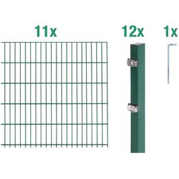 Doppelstabmattenzaun Alberts "Grundset", gr&uuml;n, H:100cm, Stahl, Zaunelemente, H&ouml;he: 80-200 cm, Gesamtl&auml;nge: 4-30 m, zum Einbetonieren