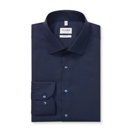Businesshemd OLYMP "Level 5", Herren, Gr. 39, N-Gr, blau (marine), Web, Obermaterial: 97% Baumwolle, 3% Elastolefin, h&uuml;ftbedeckend, Manschette, Hemden, Body Fit, New York-Kentkragen, modisches Muster