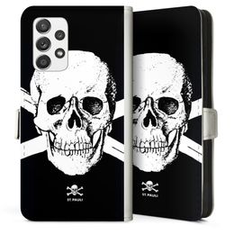 DeinDesign Galaxy A52s 5G Handy Klapph&uuml;lle Handyh&uuml;lle aus Kunst Leder wei&szlig; Flip Case Totenkopf Fc St. Pauli Official Licensed Product Sideflip mit Lasche