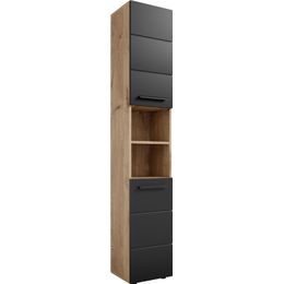 Hochschrank BASIC BY BALCULINA "Rom BxHxT 34x190x31 cm", schwarz matt, viking oak, B:34cm H:190cm T:31cm, Schr&auml;nke, Hochschrank, Breite 34cm, Kunststoffgriffe, Made in Europa