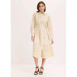 bonprix Hemdblusenkleid mit Lochstickerei, beige, Gr.48, schickes Hemdblusenkleid mit verspielter Lochstichstickerei, 100% Baumwolle (organic)