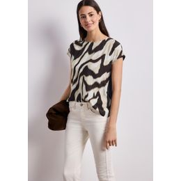 T-Shirt Street One, Damen, Gr. 34, espresso braun, Stoff, 95% Viskose, 5% Elasthan, gemustert, normal normal, U-Boot-Ausschnitt, abgesteppt, Shirts T-Shirt, mit U-Boot-Ausschnitt