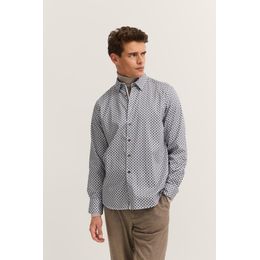 Langarmhemd Bugatti "Modern Fit", Herren, Gr. XXL, Normalgr&ouml;&szlig;en, 130, wei&szlig;, 100% Baumwolle, Rautenmuster, normal, eckige 2-Knopf-Manschette, Hemden, mit Rauten-Muster und Easy-Care Funktion