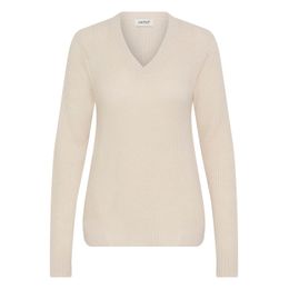 V-Ausschnitt-Pullover oxmo "V-Ausschnitt-Pullover OXFSinvi", Damen, Gr. L, wei&szlig; (pumice stone), Obermaterial: 100% Polyacryl PAN., Pullover