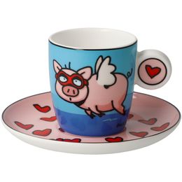 Tasse Goebel "Espressotasse Ed Eck- When Pigs Fly", bunt, B:12cm H:7cm, Porzellan, Trinkgef&auml;&szlig;e, Tasse