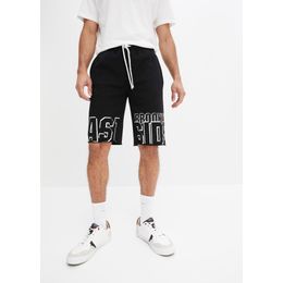 Sweatbermudas bonprix, Herren, Gr. 52/54, N-Gr, schwarz (schwarz bedruckt), Obermaterial: 100% Baumwolle, unifarben, regular fit, Hosen, aus Baumwolle, Regular Fit, mit Eingrifftaschen