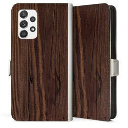 DeinDesign Galaxy A52s 5G Handy Klapph&uuml;lle Handyh&uuml;lle aus Kunst Leder wei&szlig; Flip Case Wooden Look Wood Nut Tree Sideflip mit Lasche