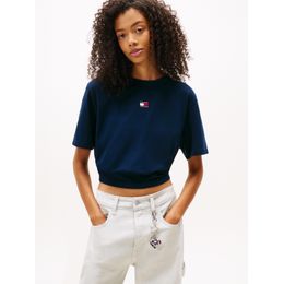 Kurzarmshirt Tommy Jeans "TJW BXY BADGE TEE EXT", Damen, Gr. 4XL (48), schwarz night navy, Single Jersey, Obermaterial: 100% Baumwolle, gerade h&uuml;ftlang, Rundhals, abgesteppte Kante, Shirts, im Boxy Fit