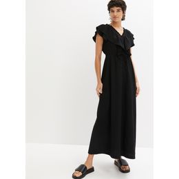 bonprix Maxikleid mit Volant, schwarz, Gr.44/46 (L), Modisches Maxikleid mit Gummibund