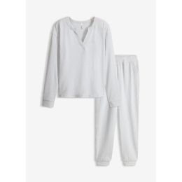 bonprix Hausanzug aus softem Waffeljersey, grau, Gr.56/58 (3XL), Gem&uuml;tlicher Hausanzug mit einem Langarmshirt sowie einer Hose mit Eingriffstaschen