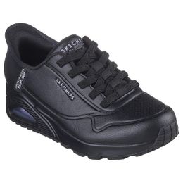 Slip-On Sneaker Skechers "Uno - Easy Air", Damen, Gr. 35, schwarz, Lederimitat, Mesh, unifarben, Schuhe Sneaker, Schlupfschuh, Slipper, Plateausneaker mit Keilabsatz