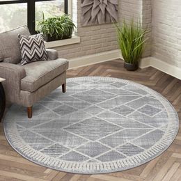 Teppich Carpet City "FLAIR178", grau, H:11mm &Oslash;:200cm, Obermaterial: 50% Polyester, 50% Polypropylen, Teppiche, Teppich, Kurzflor-Teppich, Skandi-Stil, Wohnzimmer