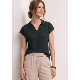 T-Shirt Street One, Damen, Gr. 34, deep bound gr&uuml;n, Stoff, 50% Viskose, 47% Polyester, 3% Elasthan, unifarben, normal normal, hoch geschlossener Ausschnitt, abgesteppt, Shirts T-Shirt, in Unifarbe