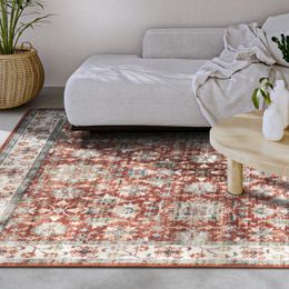 Teppich ELLE DECORATION "Saveh", rot, B:80cm H:5mm L:150cm, Polyester, Teppiche, Teppich, Kurzflor, Anti Rutsch, Vintage, Klassisch, Wohnzimmer, Flur